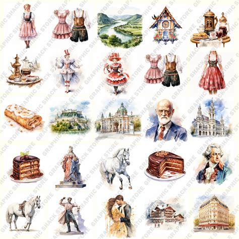 77 Watercolor Austria Png Clipart Bundle Austria Summer Travel