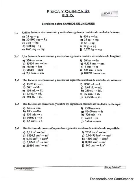 Fichas Factores De Conversión 2°eso Pdf