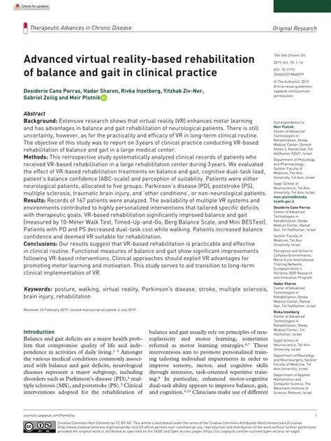 Pdf Advanced Virtual Reality Based Rehabilitation Of Balance And Gait In Clinical Practice