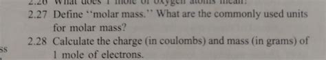 227 Define Molar Mass What Are The Commonly Used Units For Molar Mass