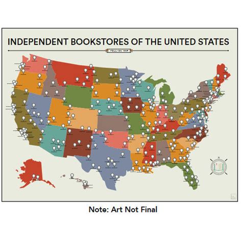 Independent Bookstores Of The United States Map Print Atomic Books
