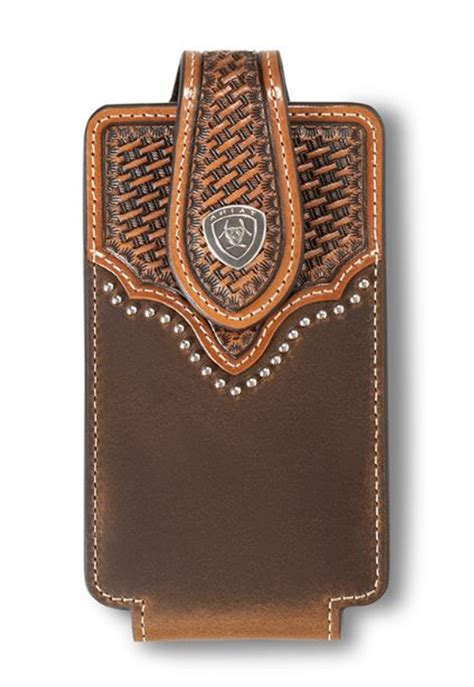 Ariat Basket Weave And Sunburst Brown Leather Cell Phone Case