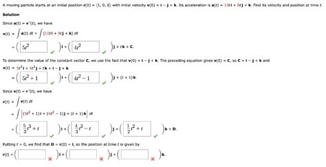 solved a moving particle starts at an initial position
