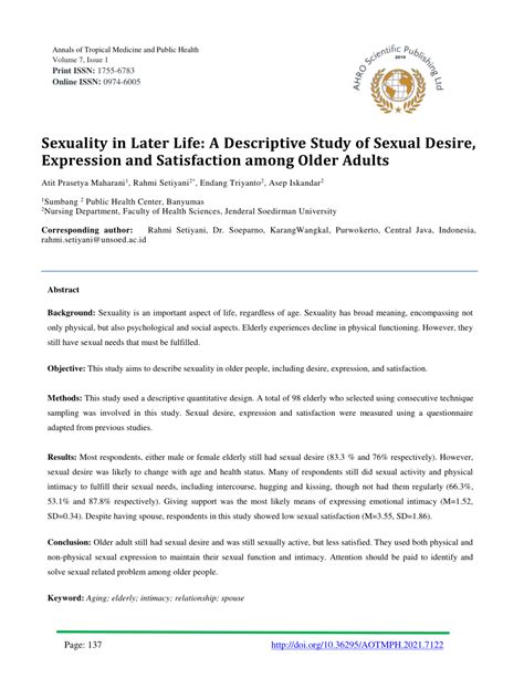 Pdf Sexuality In Later Life A Descriptive Study Of Sexual Desire