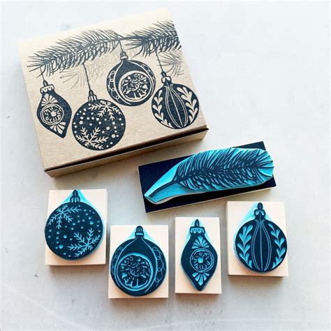 Vintage Christmas Ornament Rubber Stamps Hand Carved Diy Set Etsy