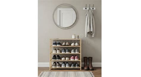 Entryway Organization With Shoe Rack And Decor Stock Illustration