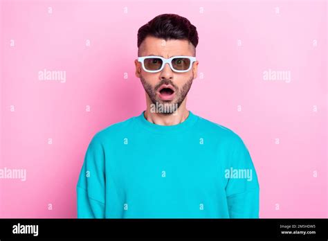 Portrait Photo Of Young Funny Guy Impressed Shocked Dramatic Moment