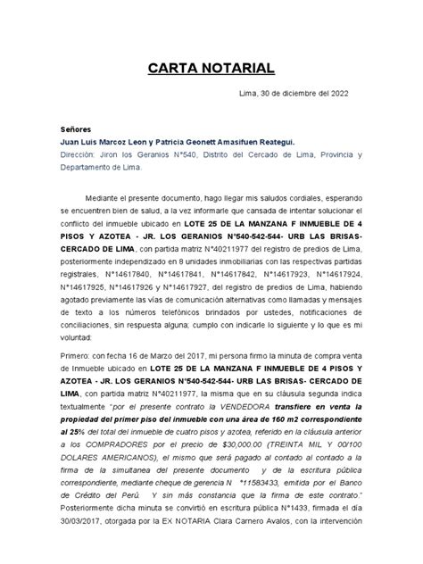 Carta Notarial De Resolucion De Contrato Modelos Iuris Pdf Pagos