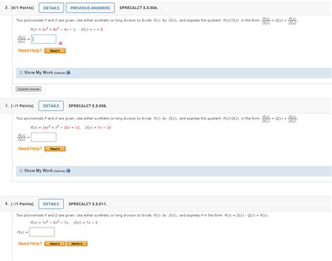 solved [0 1 points] sprecalc7 3 3 004 two polynomials p and