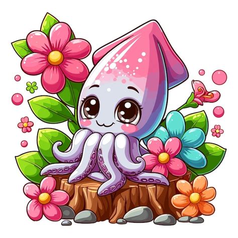 Premium Vector Cute Squid Vector Cartoon Illustration