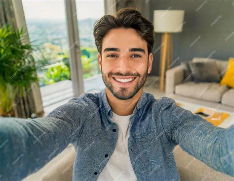 Premium Photo Selfie Picture Of Happy Young Handsome Man Smiling In