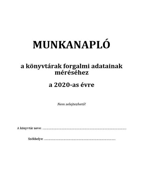 Munkanapló 2020 évre NyilvÁnos KÖnyvtÁrak Pdf
