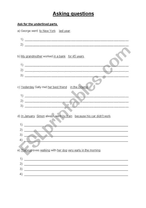 English Worksheets Ask For The Underlined Parts