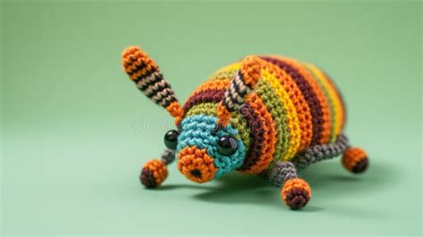 Crocheted Cockroach Toy Vibrant Backdrop Handcrafted And Adorable Ai