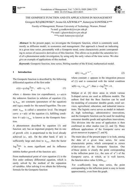 Pdf The Gompertz Function And Its Applications In Management Pdf The Gompertz Function And Its Applications In Management