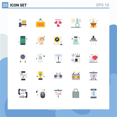 User Interface Pack Of 25 Basic Flat Colors Of Tree Growth Heart Temperature Climate Editable