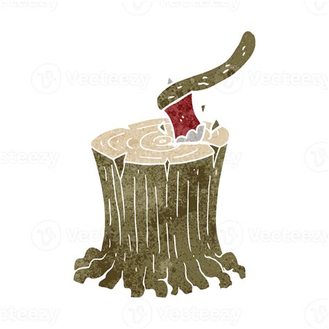 Retro Cartoon Axe In Tree Stump 45314196 PNG
