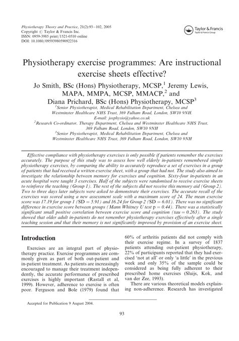 Pdf Physiotherapy Exercise Programmes Are Instructional Exercise