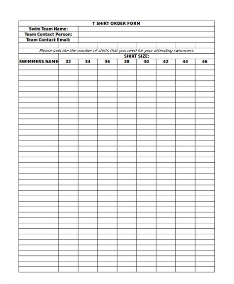 T Shirt Order Form Template Excel Free At John Sigel Blog