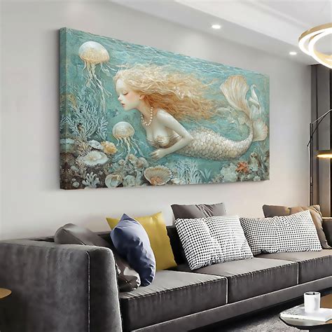Aefer Ocean Mermaid Wall Art For Girls Room Modern Canvas Prints Marine Organism Underwater