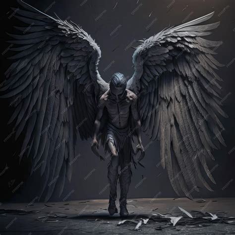 Premium Photo Fallen Angel With Dark Wings On His Back