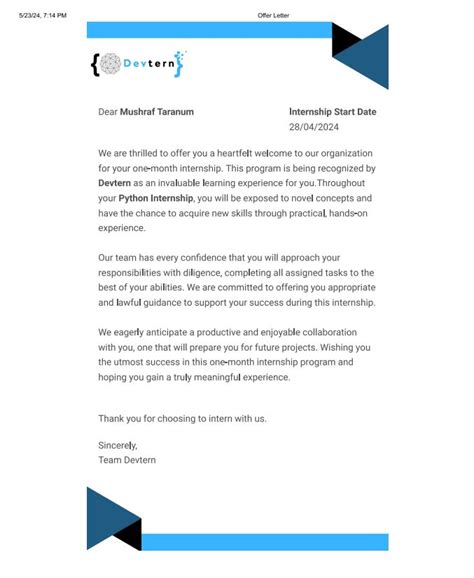 Mushraf Taranum On Linkedin Python Internship Devtern