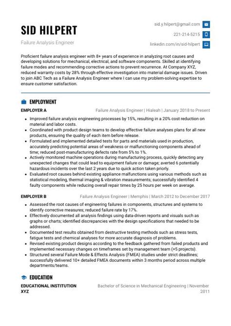Failure Analysis Engineer Resume Cv Example And Writing Guide