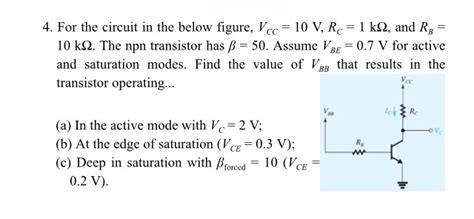 solved for the circuit in the below figure vcc 10 v rc