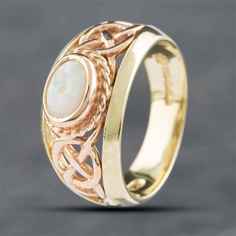 Second Hand 9ct Two Colour Gold Oval Opal Celtic Rose Gold Open Work
