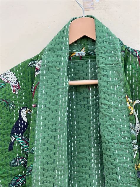 Cotton Kantha Quilted Short Jacket Handmade Floral Print Coat For Women