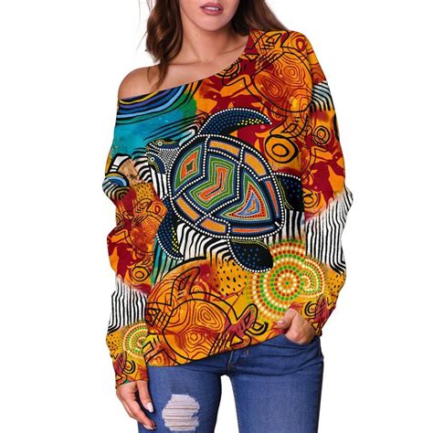 Aboriginal Off Shoulder Sweater Turtle Indigenous Art Off Shoulder