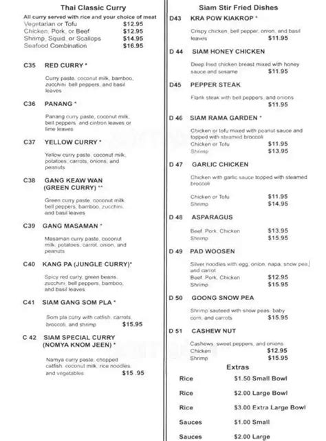 Menu At Siam Garden Thai Restaurant Charlotte