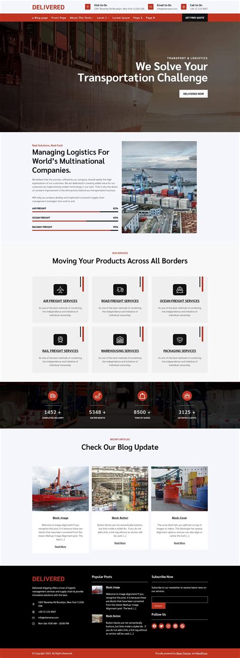 Delivered Is A Free Full Site Editing Wordpress Theme For Transportation