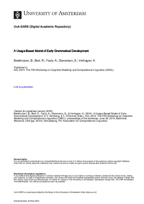 Pdf Usage Based Model For Grammatical Growth