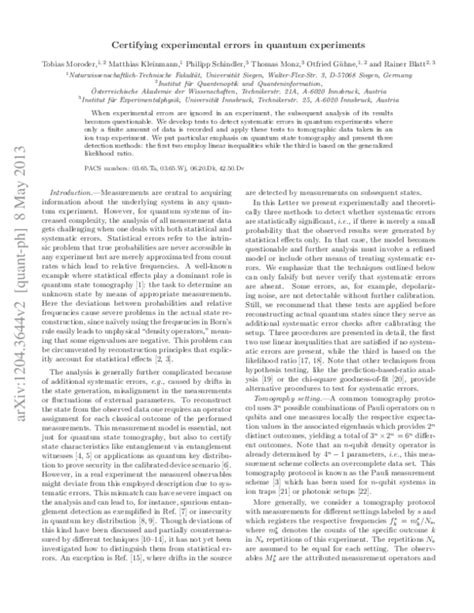 Pdf Certifying Systematic Errors In Quantum Experiments