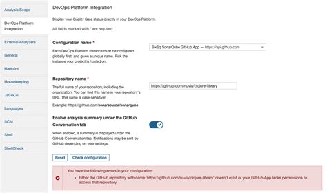 Unable To Configure Devops Platform Integration For Github Sonarqube