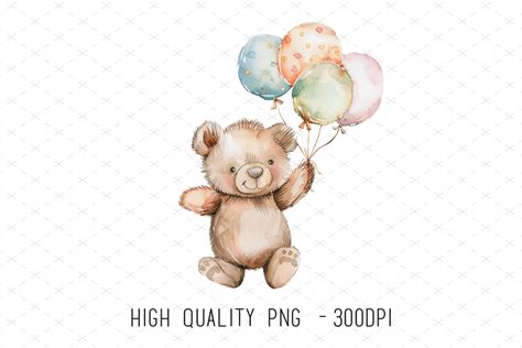 Cute Teddy Bear Birthday Balloons Png Graphic By Artcursor · Creative