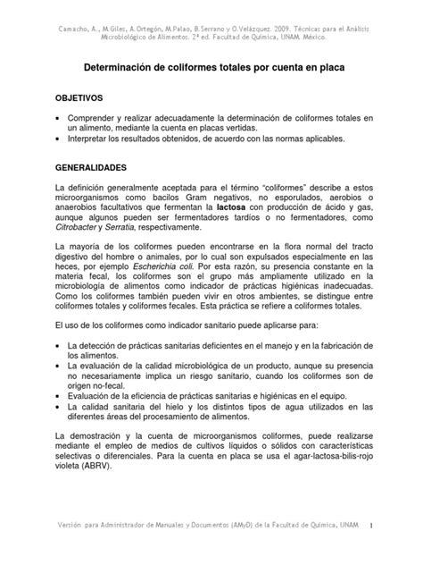 Coliformes Totales Pdf Las Bacterias Microbiología