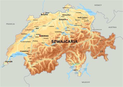 Mapa Szwajcarii Zob Położenie Berna Bazylei I Zurychu