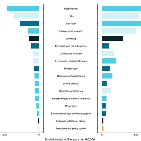 Age Standardised Daly Rates By Sex For Injuries In Level 3 Of The Gbd