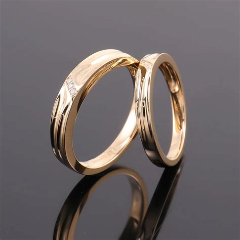 18k Gold Couple Bands Wedding Band Set Wedding Ring Set With Diamonds