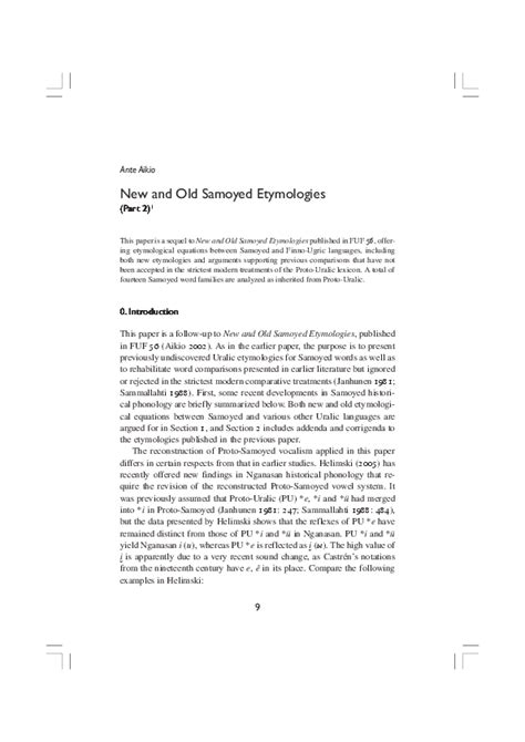 Pdf New And Old Samoyed Etymologies Part 2