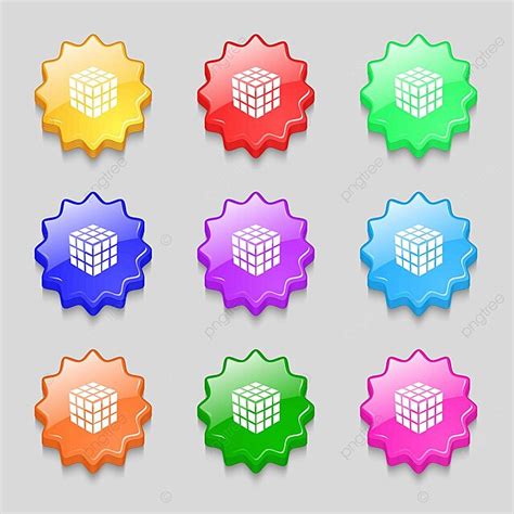 D Cube Puzzle Icon On Colorful Buttons Symbol Solve Rectangle Vector Symbol Solve Rectangle