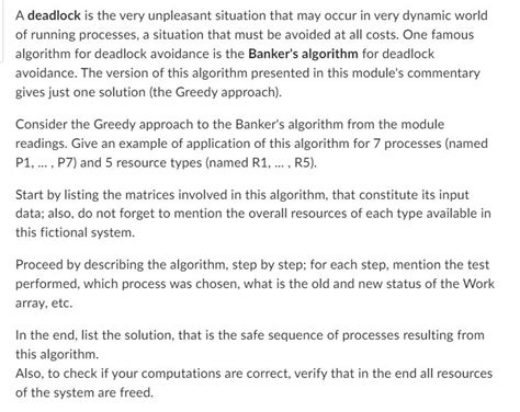 Solved A Deadlock Is The Very Unpleasant Situation That May