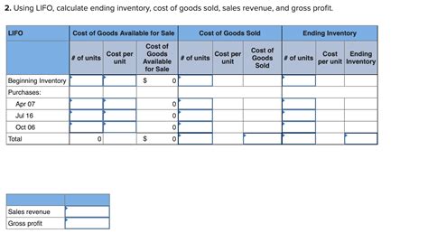 Solved 2 Using Lifo Calculate Ending Inventory Cost Of