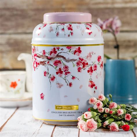 Cherry Blossom 240 Teabag Tea Caddy Floral New English Teas