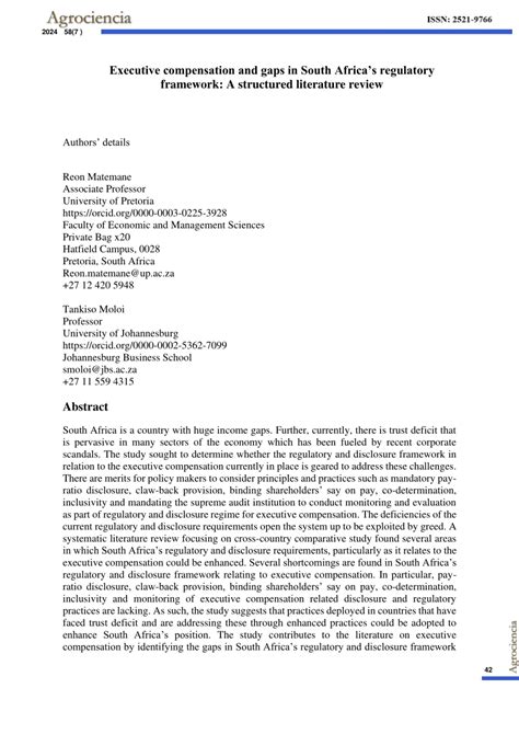 Pdf Executive Compensation And Gaps In South Africas Regulatory