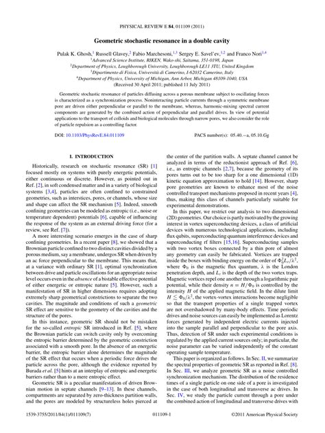 Pdf Geometric Stochastic Resonance In A Double Cavity