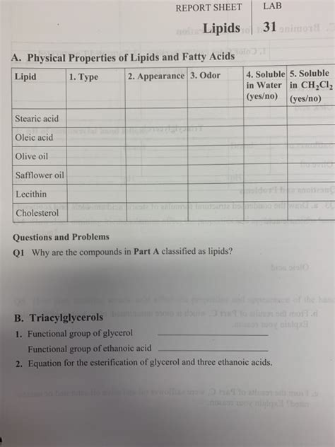 Solved REPORT SHEET LAB Lipids A Physical Properties Of Chegg