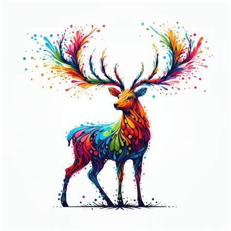 Premium Photo A Drawing Of A Deer With Colorful Spots On Its Face